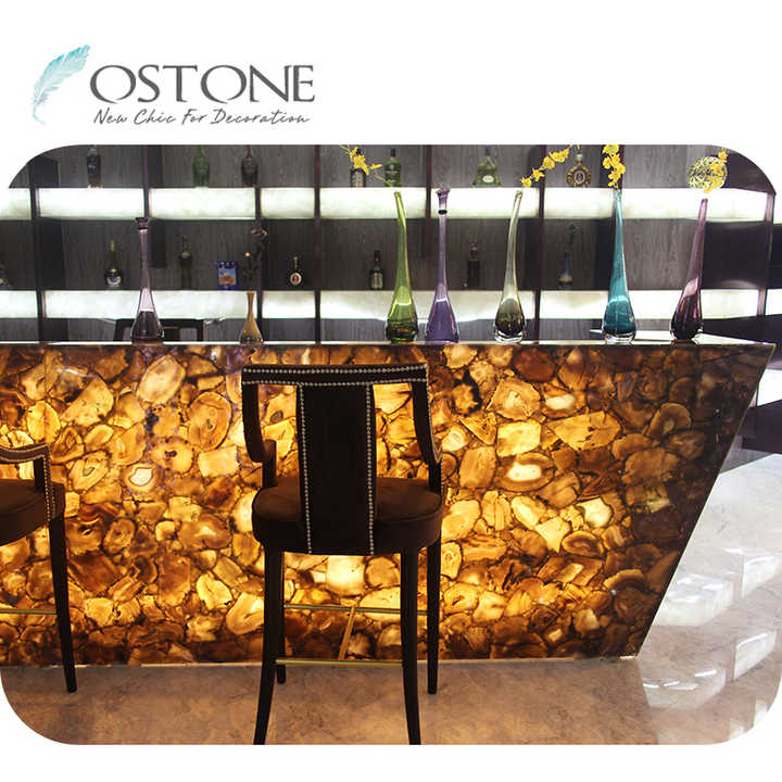 Modern Design Semi-Precious Gems Stone I L Shape Bar Counter