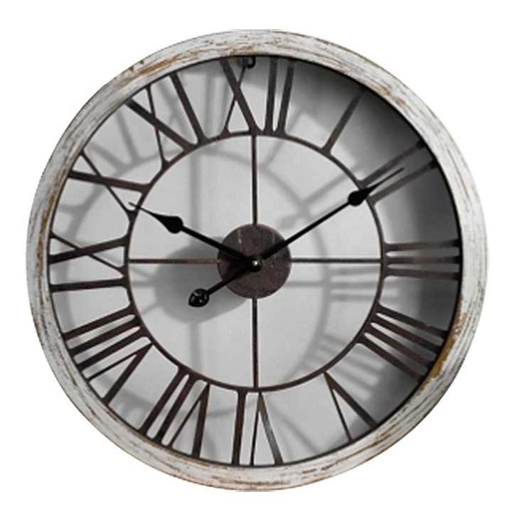 White Solid Wall Clock Decorative Metal Wood Home Wall CLOCKS Quartz ...