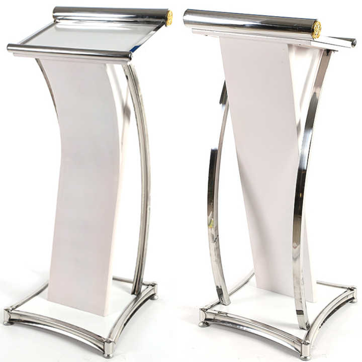 White Stainless Steel Modern Standing Lectern for Hotels & Schools OEM