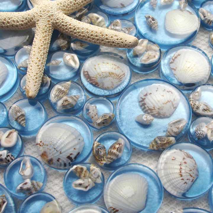 AUS Style Round Blue Glass Seashell Mosaic Pool Tile
