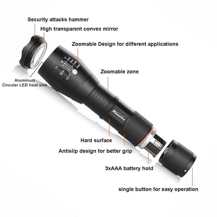 Alonefire G700 10W T6 LED Zoom Flashlight - 5000lm Brightness