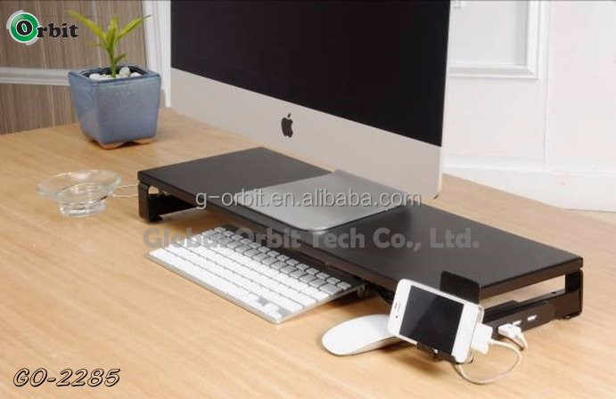 Ergonomic Desktop Stand with USB Hubs - Wooden Monitor Stand