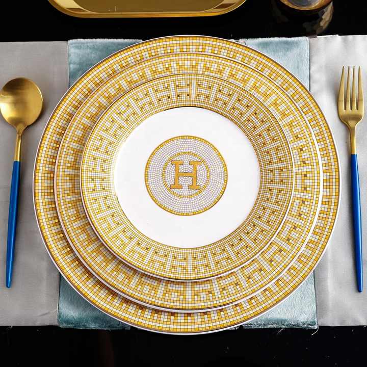 Luxury Ceramic Gold Dinner Plates - Custom Logo Porcelain