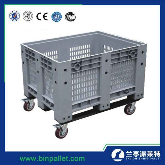 Solid Plastic Box - Heavy Duty Pallet Container with Wheels