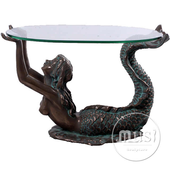 Home Furniture Metal Craft Bronze Mermaid Sculpture Coffee Table Base ...