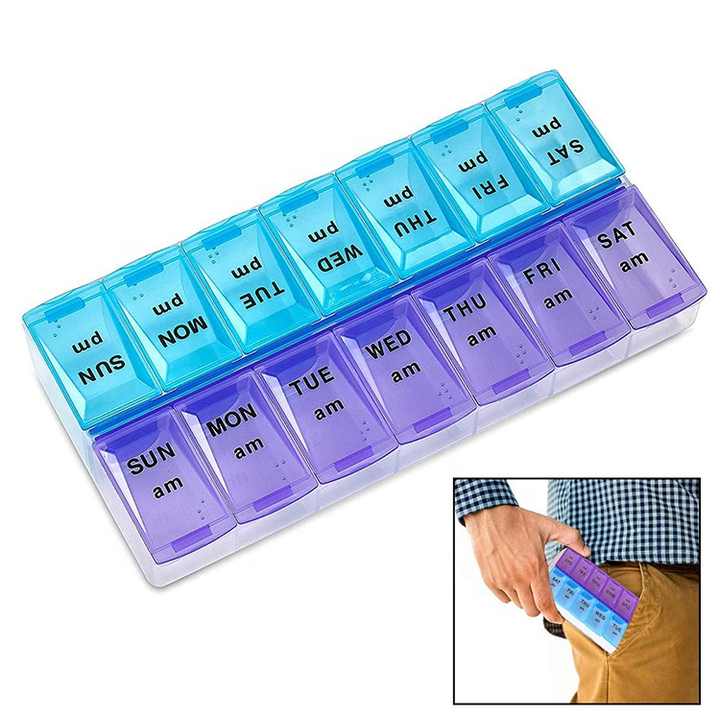 Large Compartments Bpa Free Twice A Day Travel 7 Day Weekly Pill Box ...