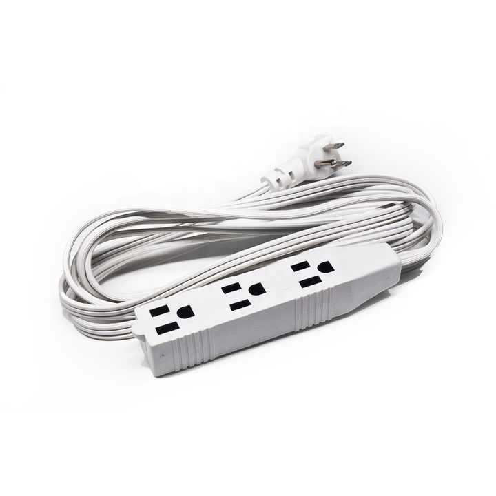 3 Grounded Outlets Indoor Office Extension Cord 16 Stripped White Home ...