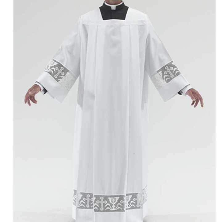 Catholic Pleated Surplice with IHS Lace, 100% Polyester, OEM