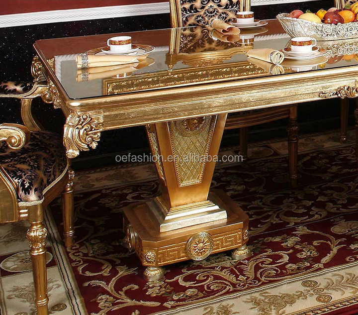 OE-FASHION luxury gold color wood carving Villa rectangular dining ...