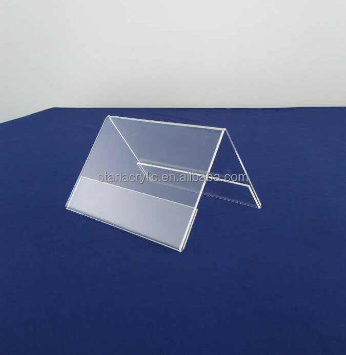 V Shaped Clear Acrylic Sign Holder - Modern Desktop Display