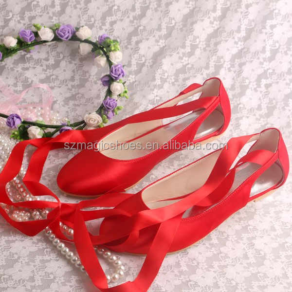 Shop Red Satin Lace up Ballet Flats - Stylish & Comfortable