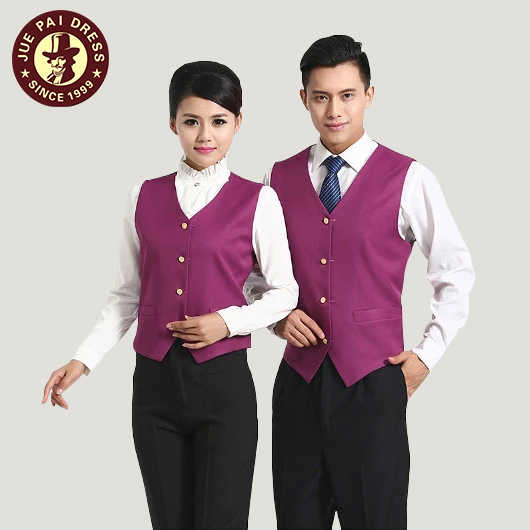 Purple Male Vest Waitress Uniform for Restaurant Hotel