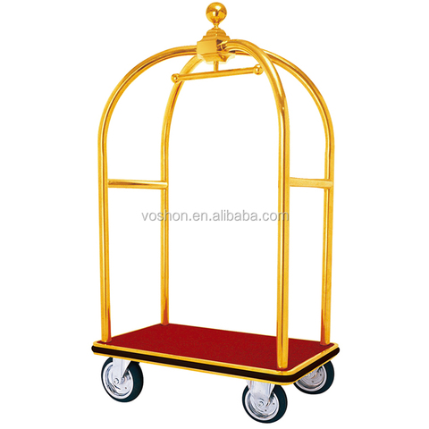 Heavy Duty Hotel Stainless Steel Bellman Luggage Trolley Cart Hotel Trolley