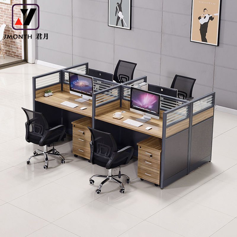 Modular Office Cubicles - Efficient L Shape 4 Seat Setup