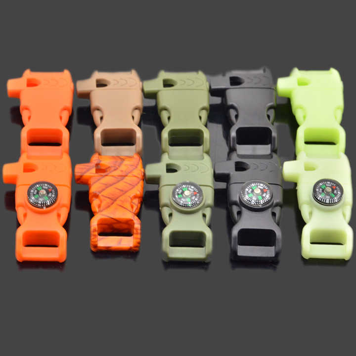 1/2" Flint Fire Starter Whistle Compass Paracord Buckle