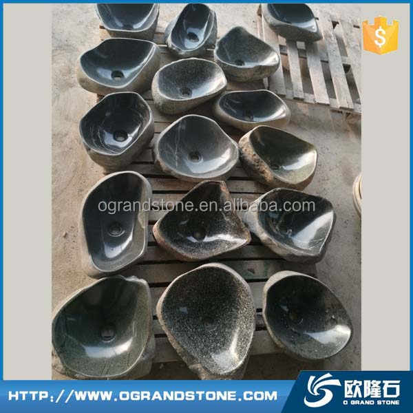 Natural Stone Hand Wash Basin - Dark Green River Stone