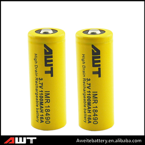 AWT 1100mAh 16A 18490 lithium ion battery for flashlight 3.7V myd li ...