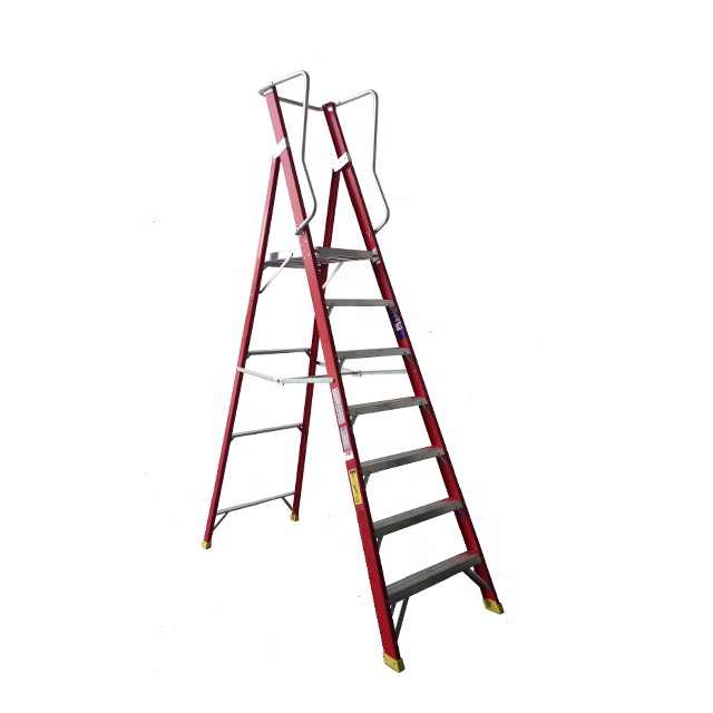 Fibreglass Platform Step Ladder with Handrail - 2 Year Warranty