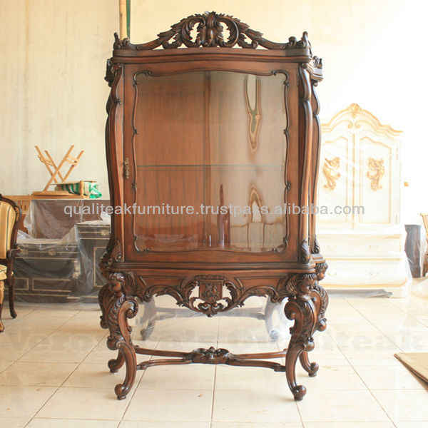 Antique Victorian Display Glass Cabinet with Natural Finish