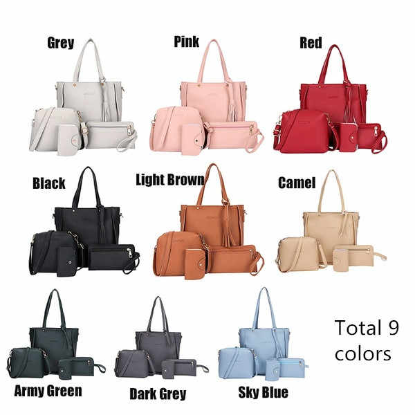 4Pcs Set Fashion Women Large PU Leather Bags Tassel Handbags Single Shoulder Bag Totes Bags Gift