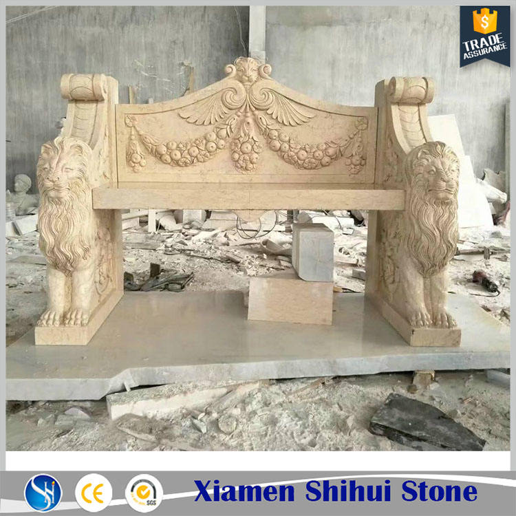 SHIHUI Luxury Double Lion Yellow Marble Park Bench Seat