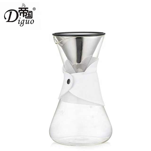 Diguo 600ml 20 Oz White Color Leather Collar Glass Share Pot Coffee Tea ...