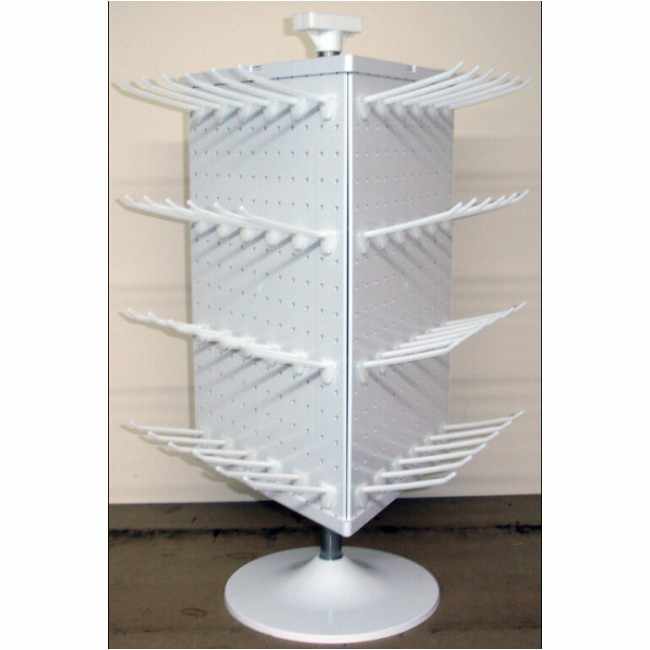 Metal White 3 Sided Rotating Pegboard Rack with Hooks
