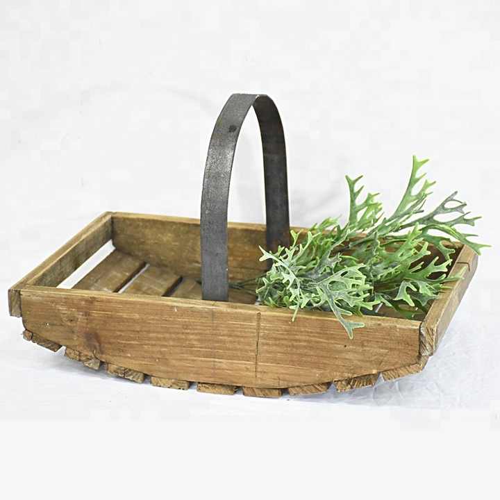 Rustic Retro French Small Wooden Garden Trug Basket