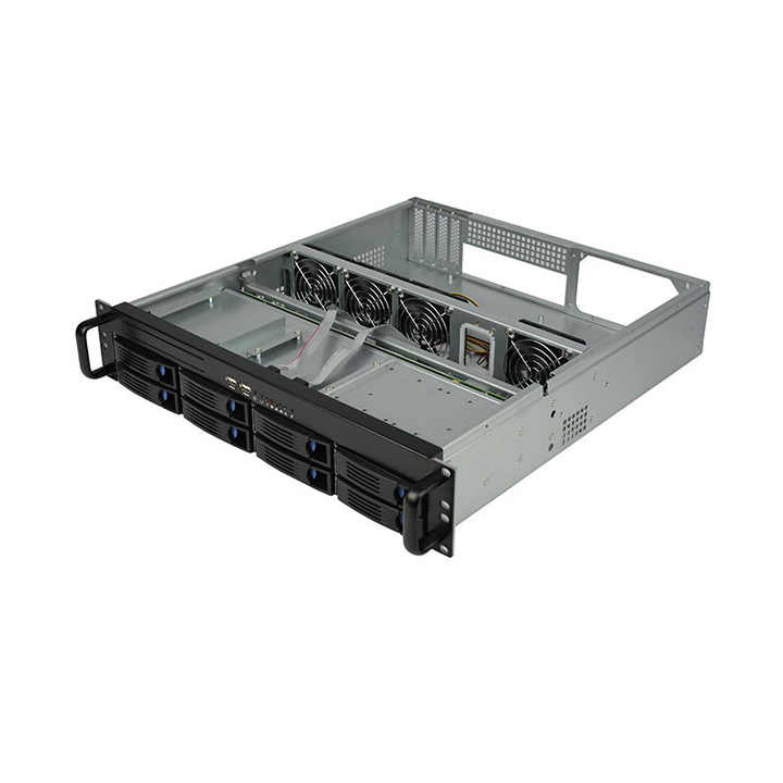 2u rack mount server chassis hot swap 12" x 9.6" atx case with 8 HDD bay