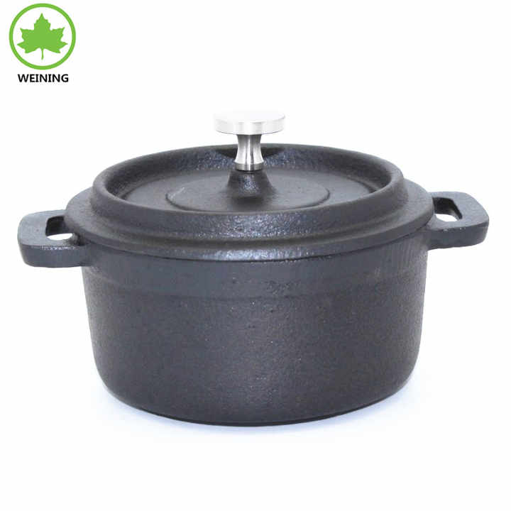 Mini Cast Iron round Casserole Pot with Lid Pre-Seasoned Black Metal ...