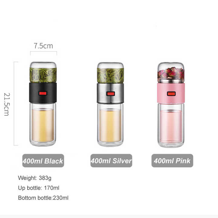 Double Wall Glass Water Bottle - Perfect for Tea & Travel