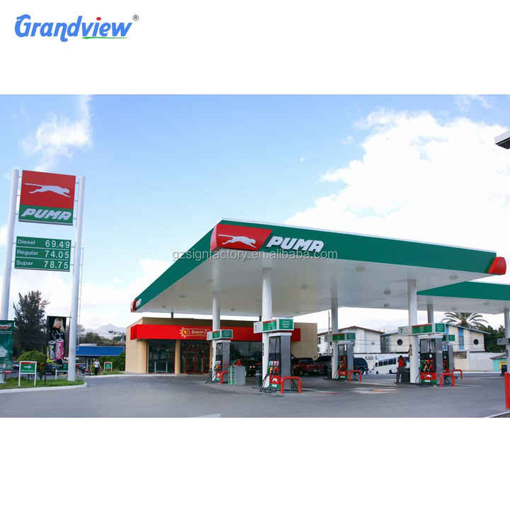 ACP Fascia Steel Framework 3D Logo Lighting Gas Station Canopy