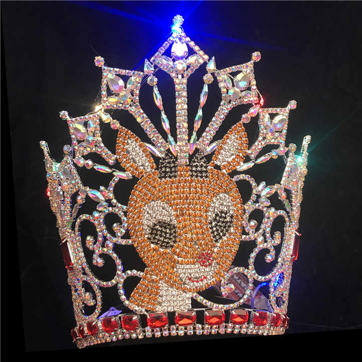 8 Inch Deer Design Theme Pageant Crowns Handmade Rhinestone