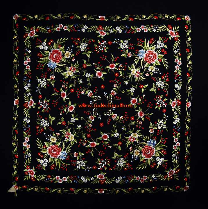 54 Inches Manton De Manila Shawl - 100% Hand Embroidered Silk