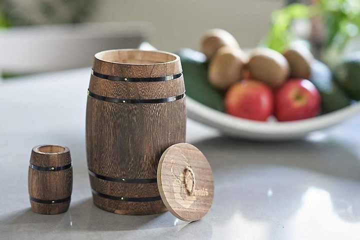 Wooden Barrel - Premium Wood Cutlery Caddy & Whiskey Barrel