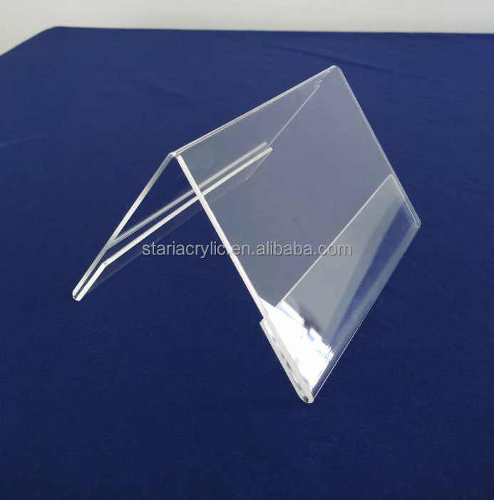 V Shaped Clear Acrylic Sign Holder - Modern Desktop Display