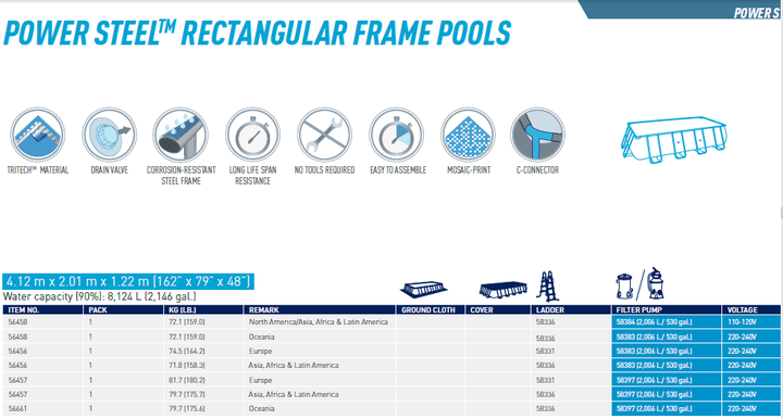 Bestway 56456 13'6" Rectangular Above Ground Steel Frame Pool Set