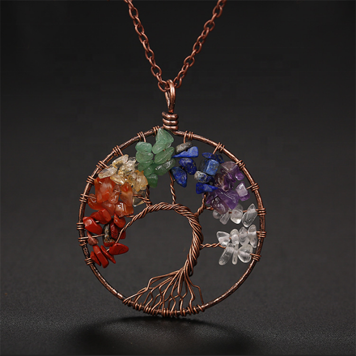 Tree of life Chakra Jewelry Pendants Amethyst Rose Chakra Crystal Gemstone Necklace Alibaba