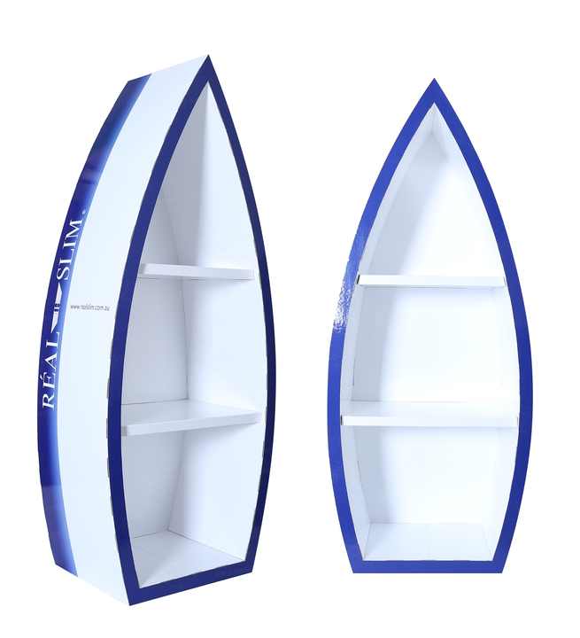 Boat-shaped cardboard cabinet display shelf Beach themed Boat shape ...