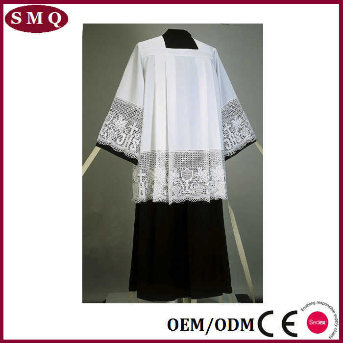 Catholic Pleated Surplice with IHS Lace, 100% Polyester, OEM