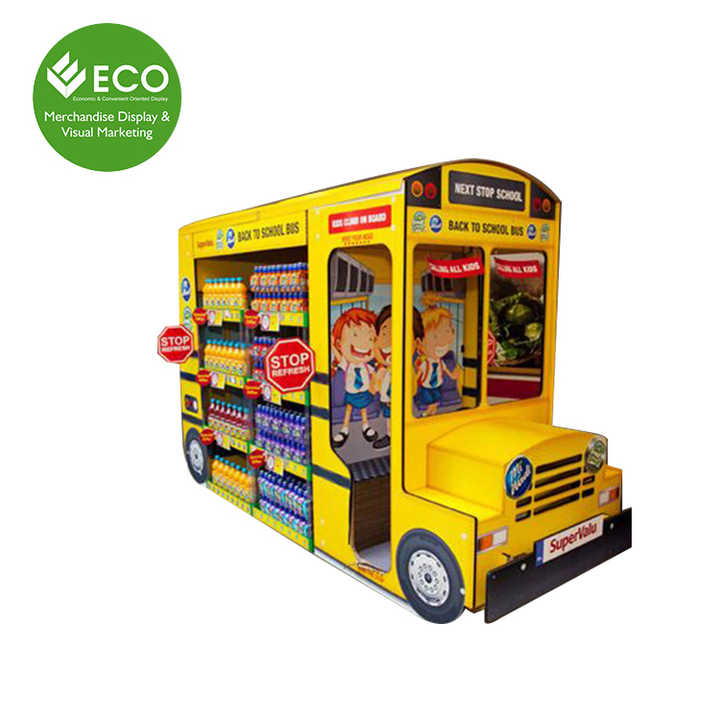 Customized Supermarket School Bus Shaped Cardboard Display