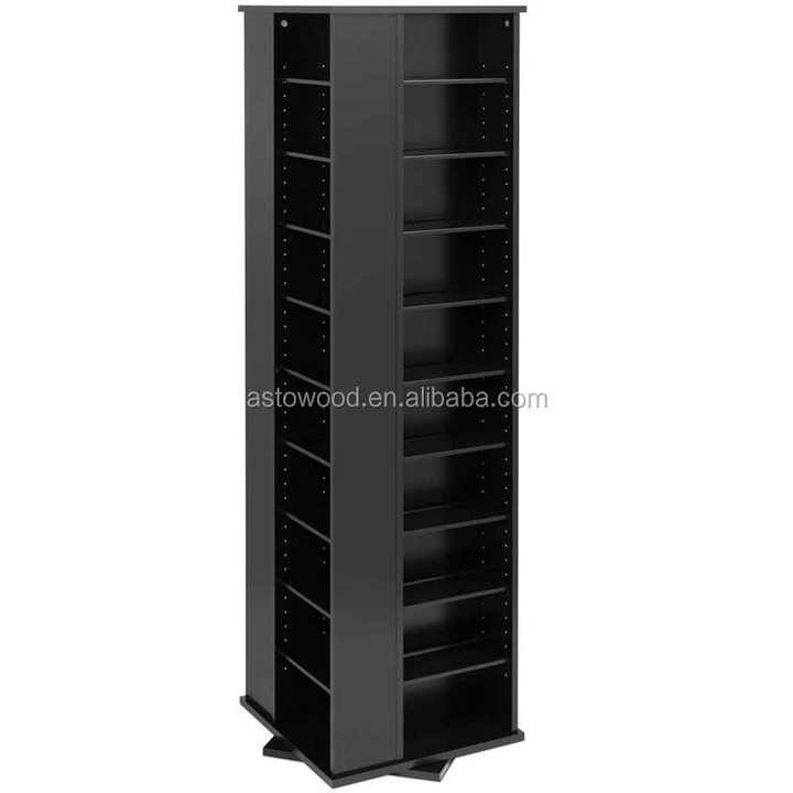Large Four Sides Spinning Tower CD/DVD Storage Cabinet - Modern Black ...
