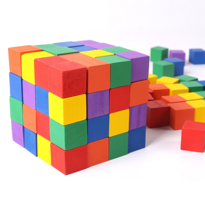 Math Learning Tools: Kids Playing with Wooden Block Cubes