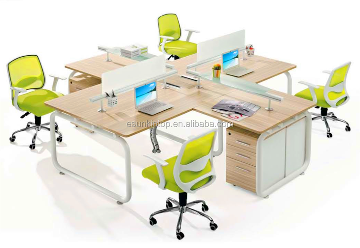 4 Person Office Workstation Layout with Divider - Esunkintop