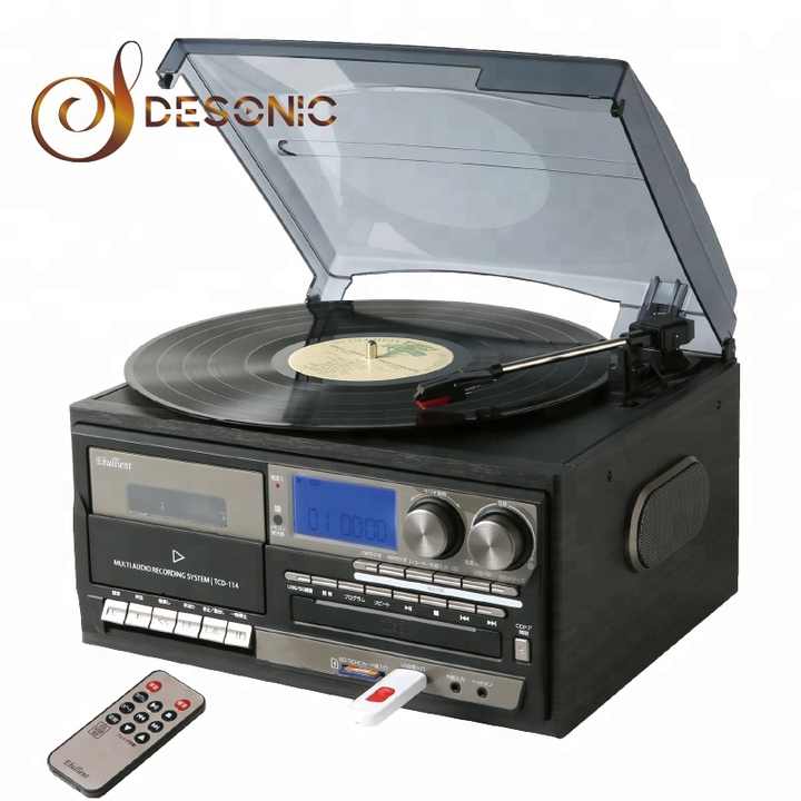 DESONIC TR-18CD USB & Cassette Recording Turntable player AM/FM Radio Aux in W/ speakers RCA ...