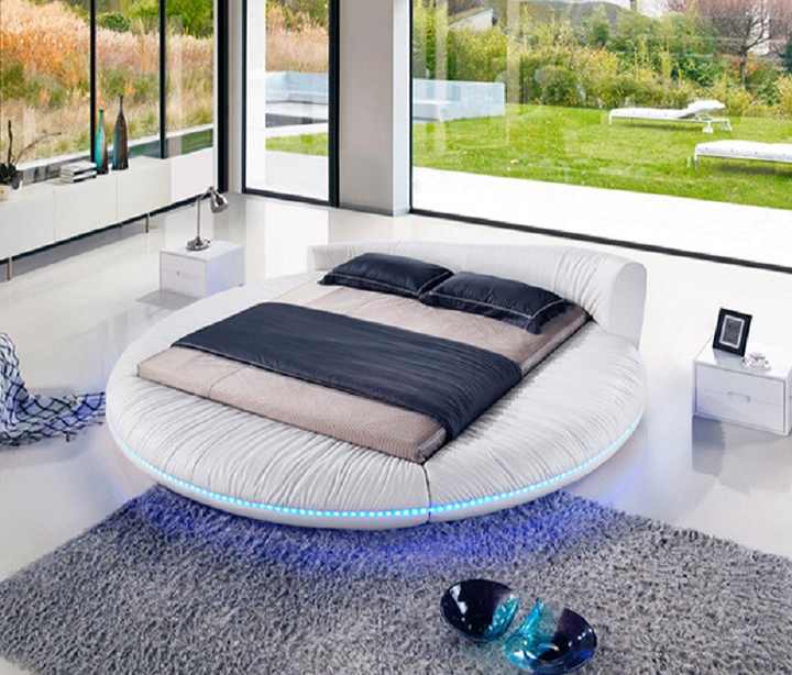 Modern Italian Style Leather Round Bed With LED Light| Alibaba.com