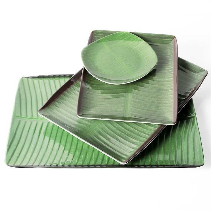 Wholesale Reusable Banana Leaf Rectangular Melamine Plates