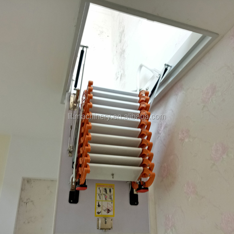 Indoor duplex staircase folding attic ladders with handrail, steel ...