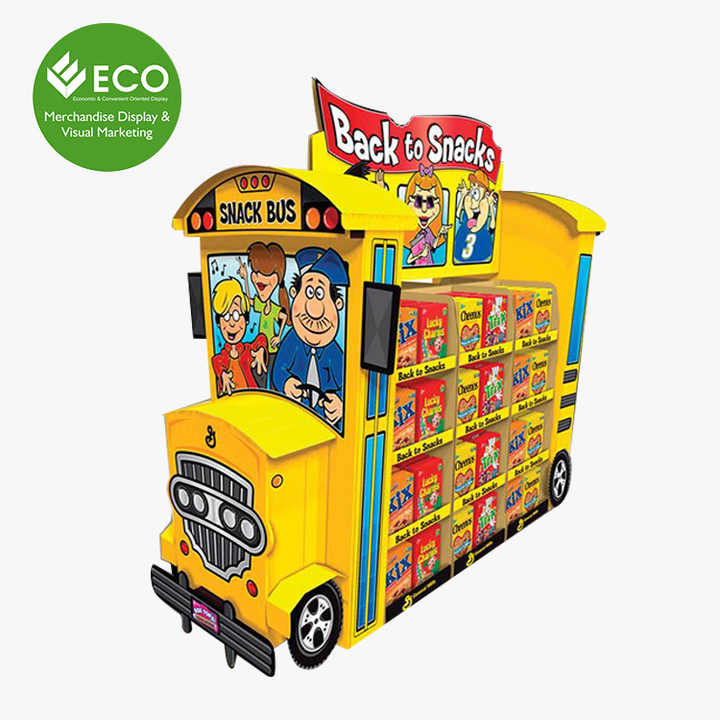 Custom School Bus Shaped Pop Up Food/Snack Cardboard Displays Stands ...