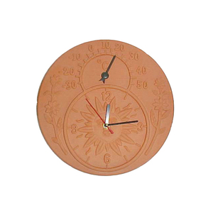 Terracotta Outdoor Clock and Thermometer - Durable Garden Decor
